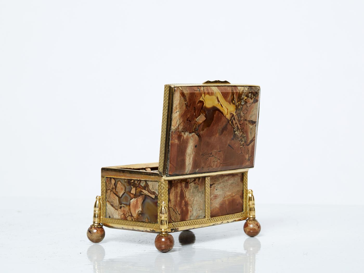 French 19th Century brass red agate stone jewellery box Napoleon III