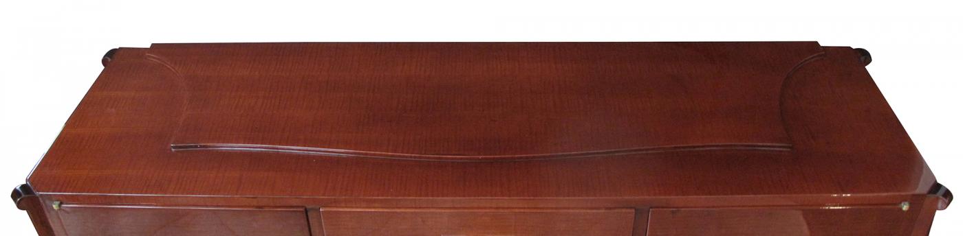 French Art Deco Tiger-Mahogany Sideboard, in the style of Jules-Emile Leleu