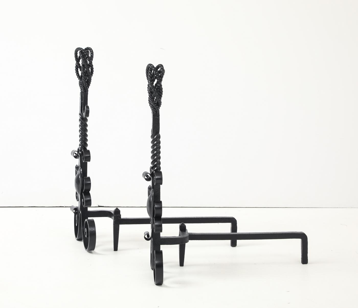 French Blacksmith Twisted Iron Andirons