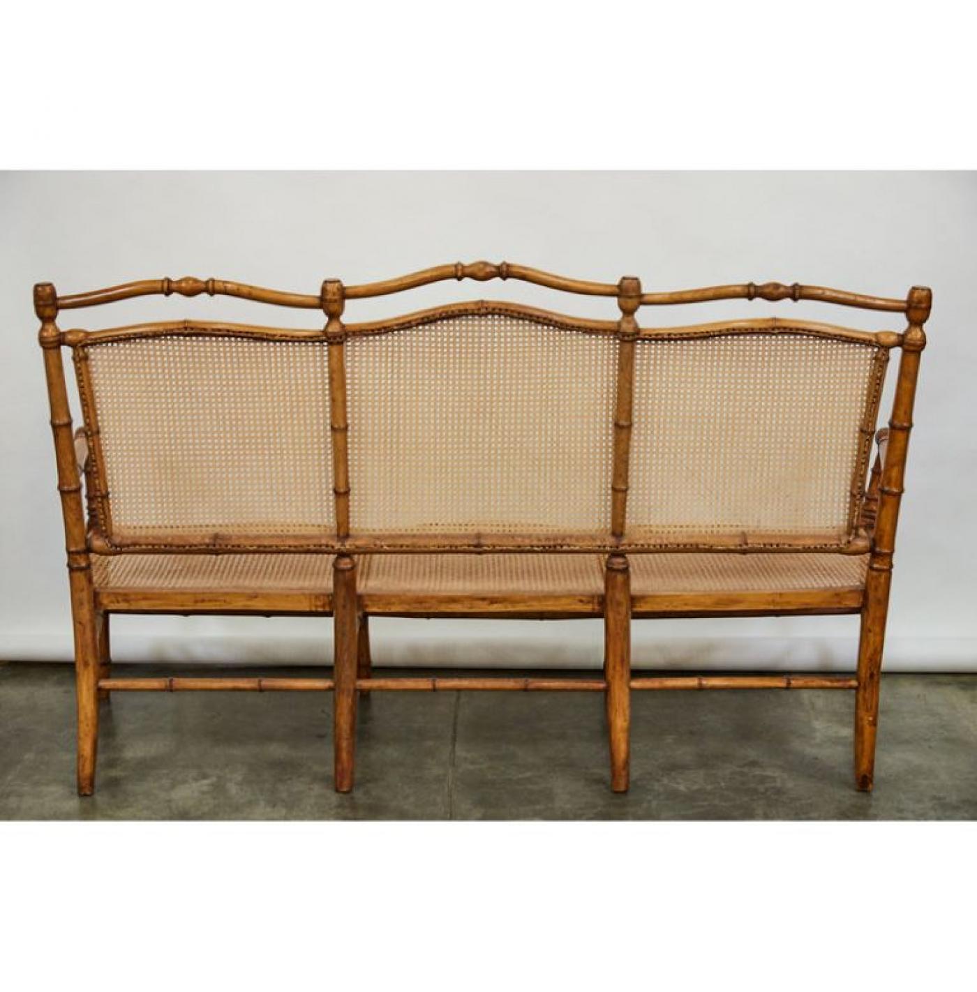 French Faux Bamboo and Cane Bench