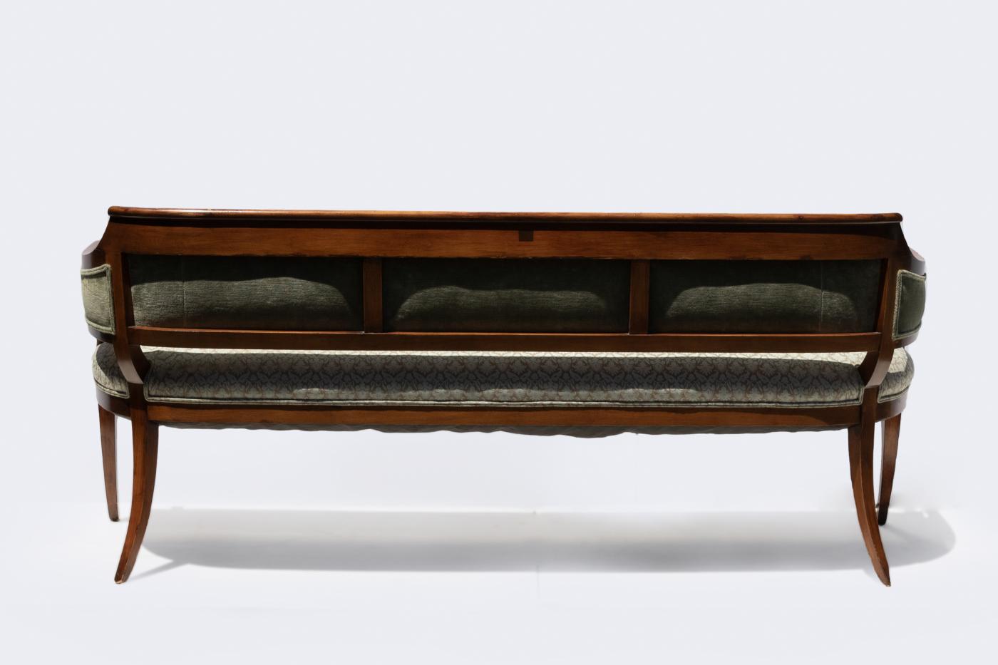 French Fruitwood Upholstered Bench In Vintage Fortuny & Silk Velvet ...