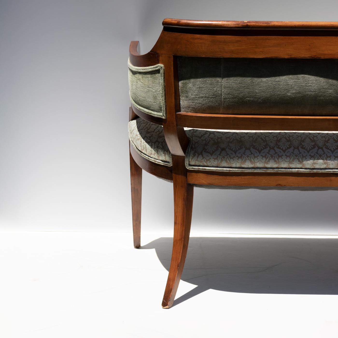 French Fruitwood Upholstered Bench In Vintage Fortuny & Silk Velvet ...