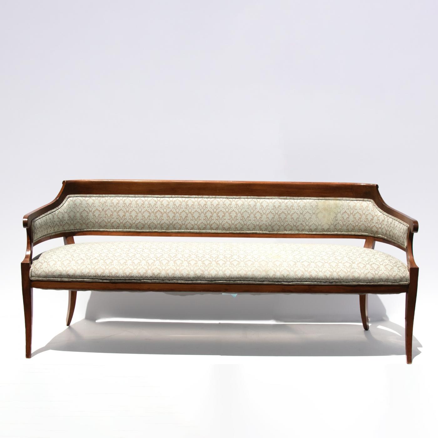 French Fruitwood Upholstered Bench In Vintage Fortuny & Silk Velvet ...