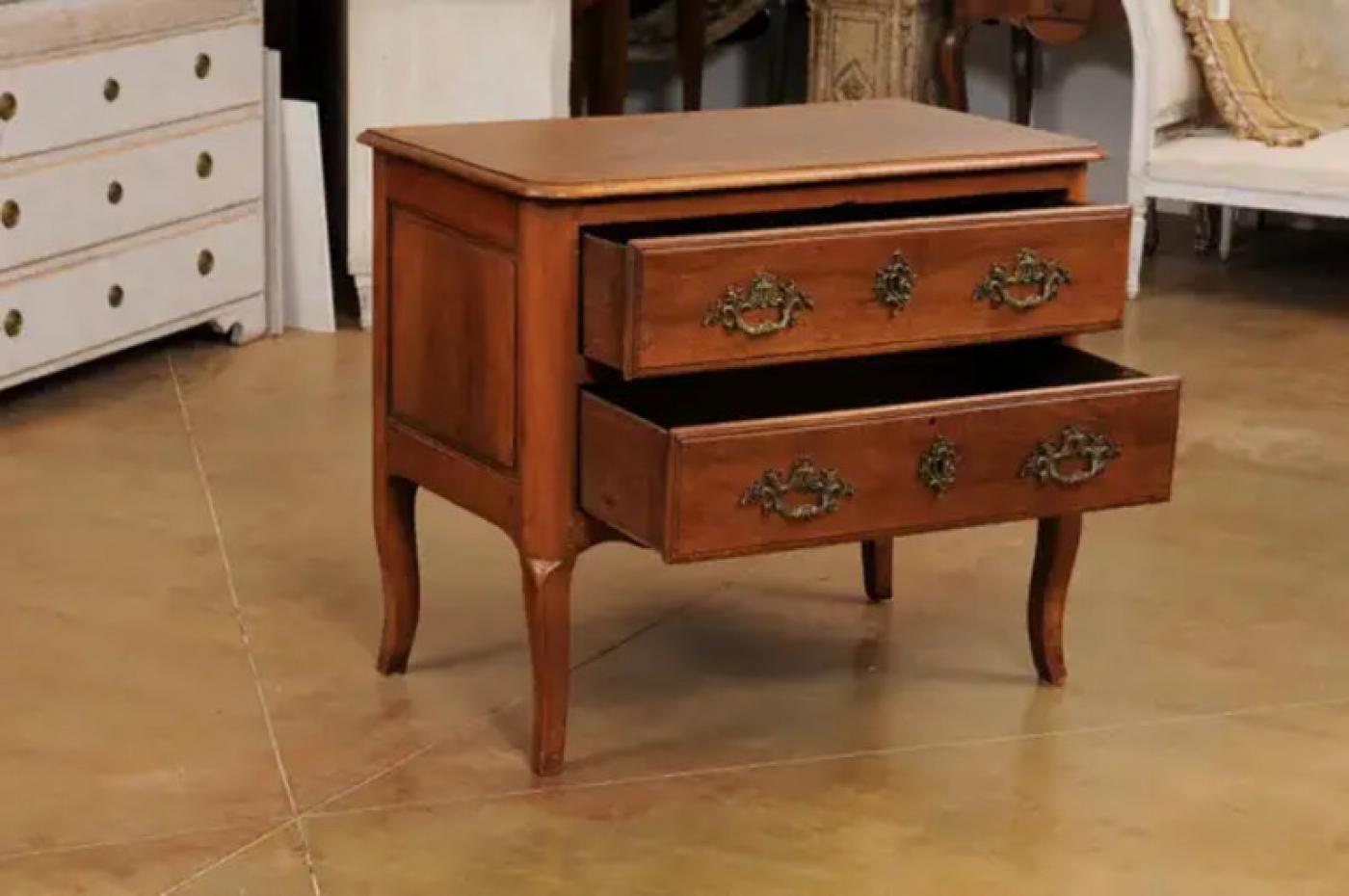 French Louis XV 1790s Walnut Commode Sauteuse with Two Drawers and ...