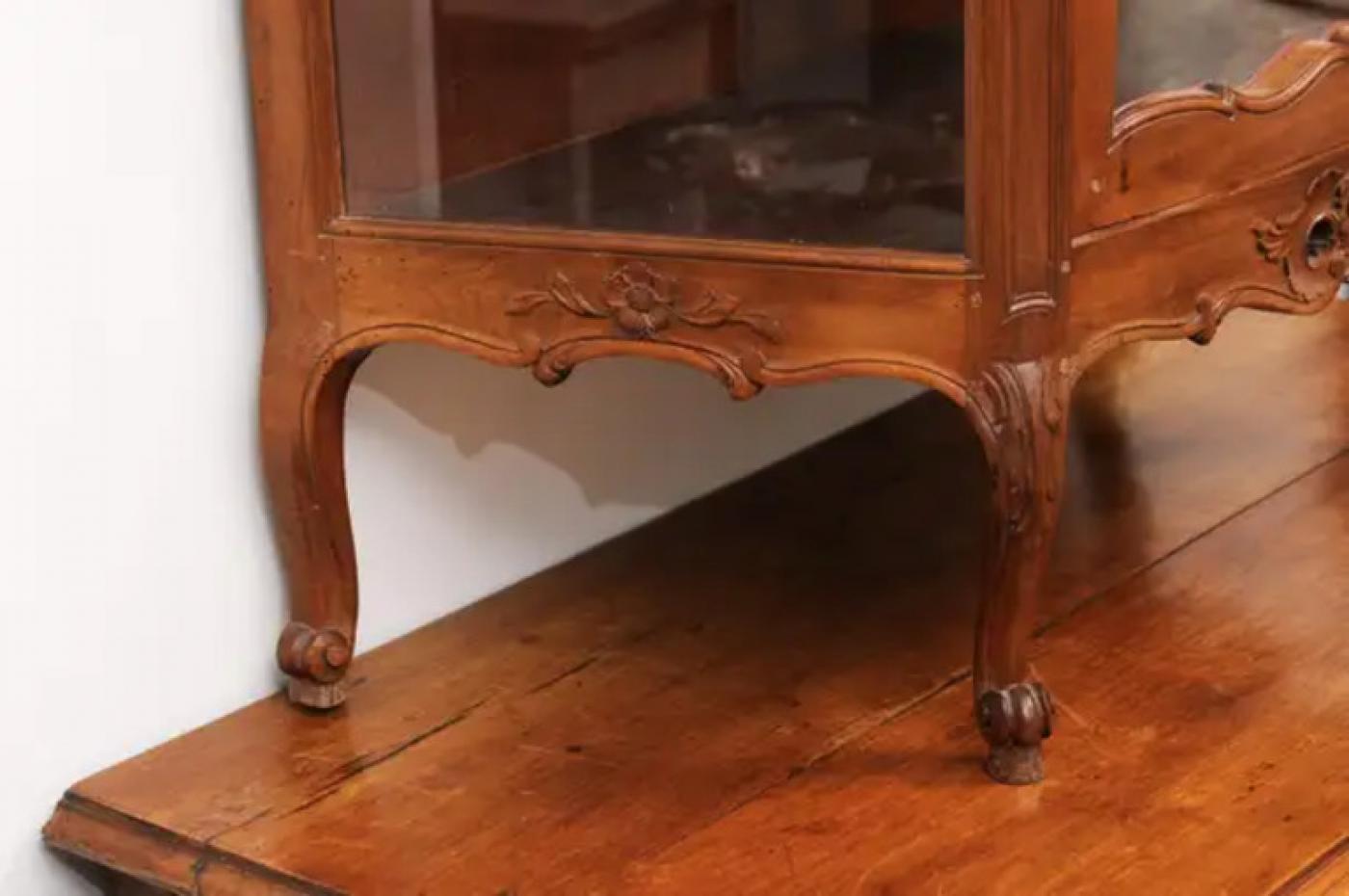 French Louis XV Style Walnut Display Cabinet with Carved Musical ...