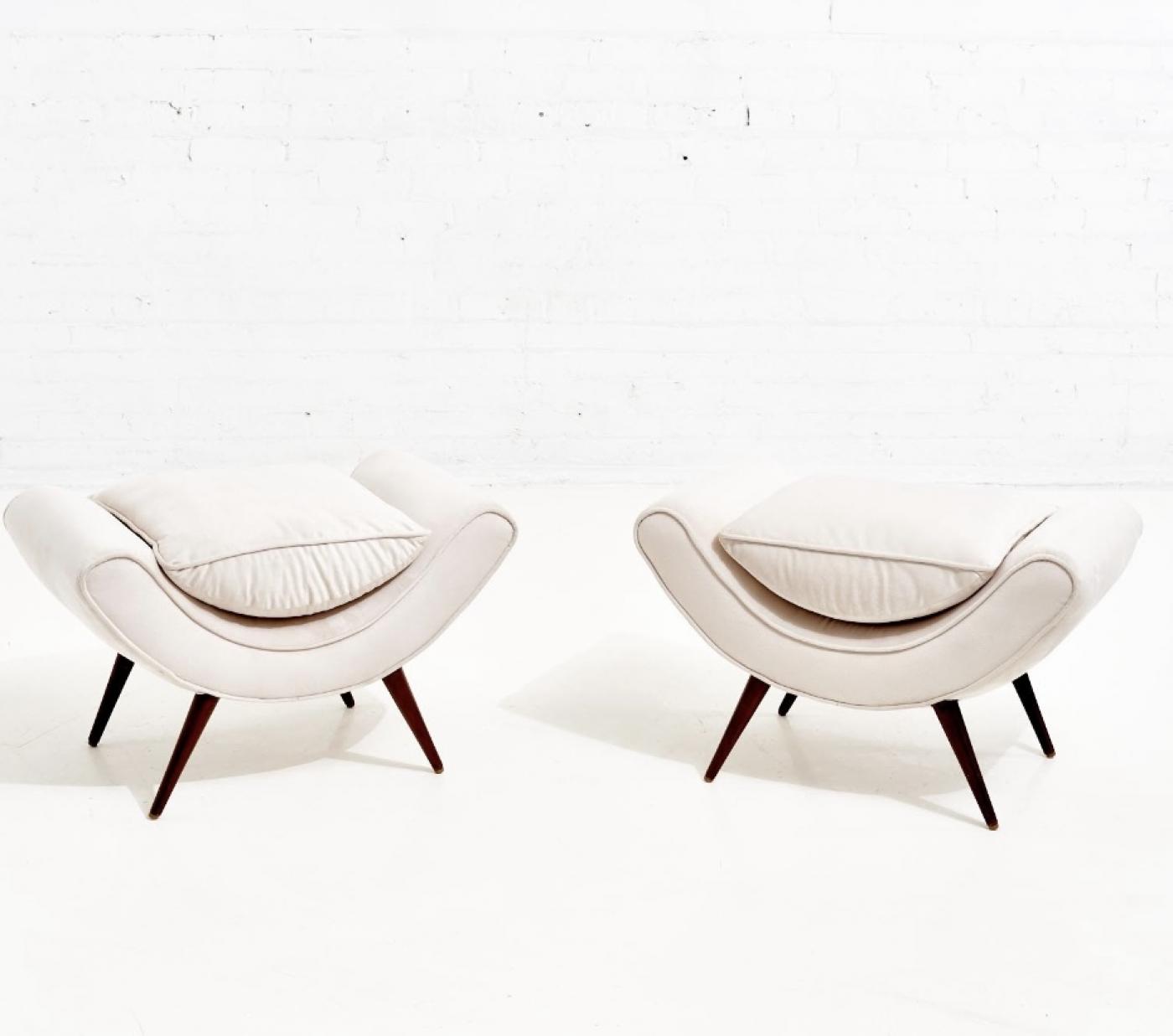French Modern Curved Splay Leg Stools, 1970