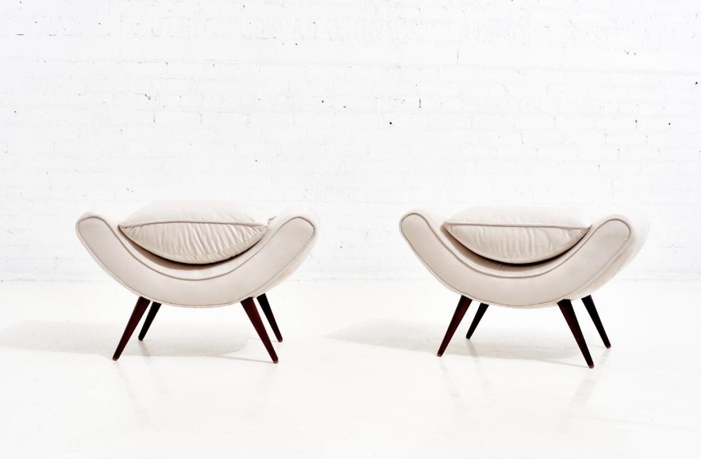 French Modern Curved Splay Leg Stools, 1970