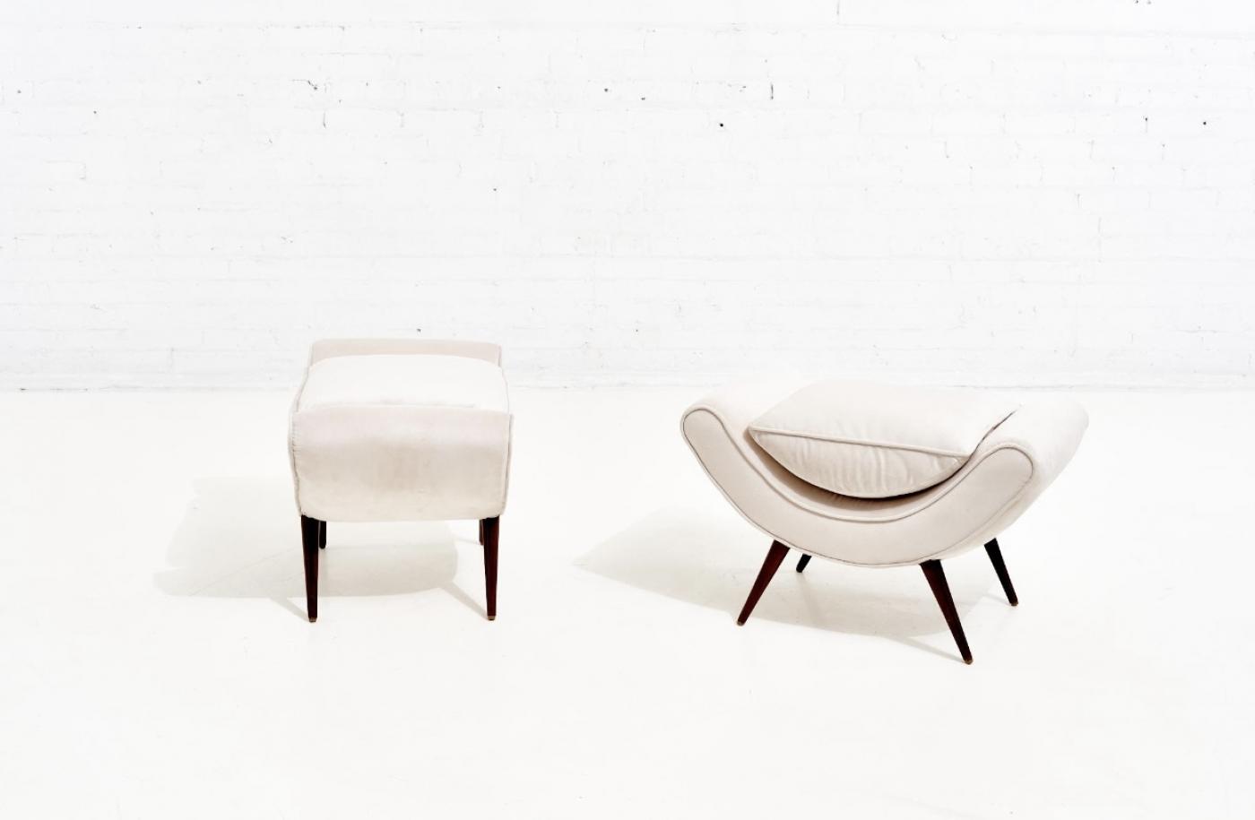 French Modern Curved Splay Leg Stools, 1970