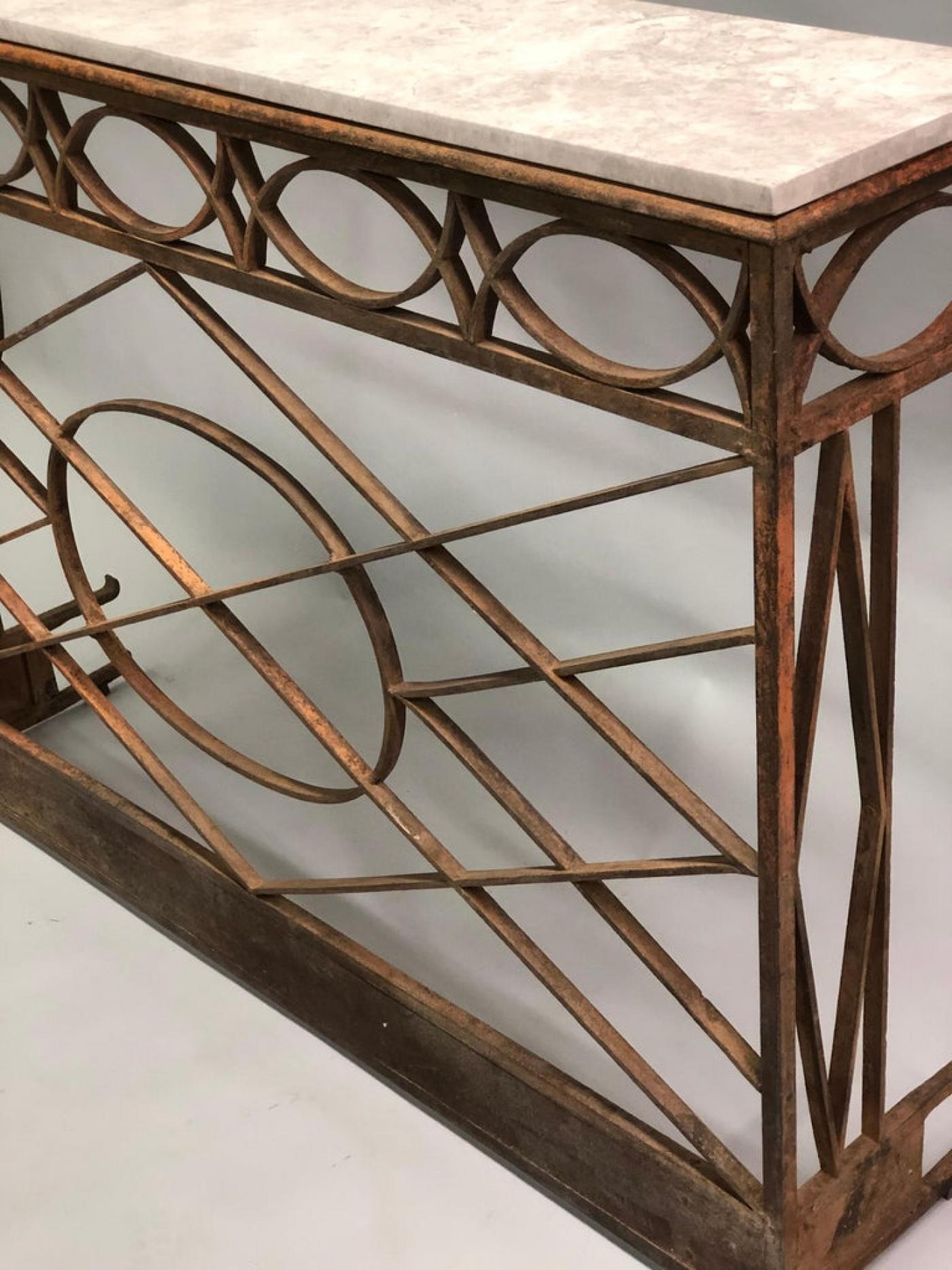 French Modern Neoclassical Wrought Iron and Limestone Console, circa ...