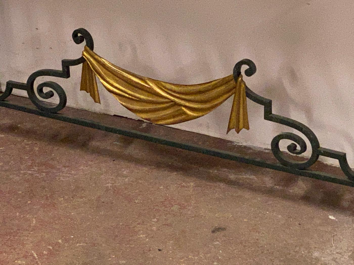 French Neo classical gold leaf metal patinated console with a marble top