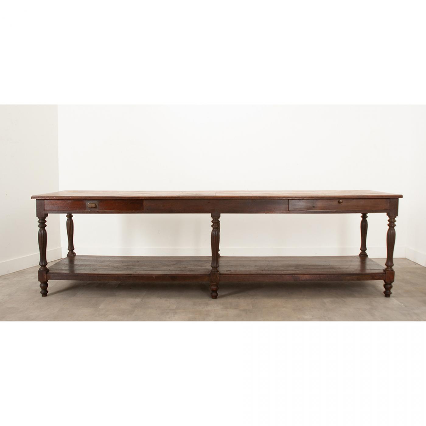 French Oak Drapery Table with Parquet Top