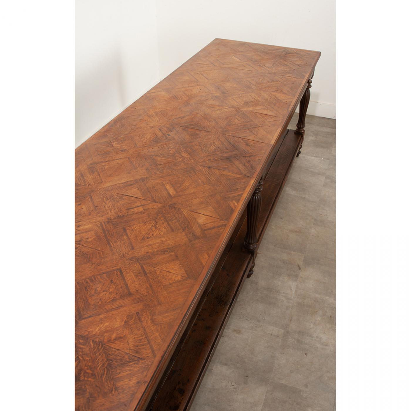 French Oak Drapery Table with Parquet Top