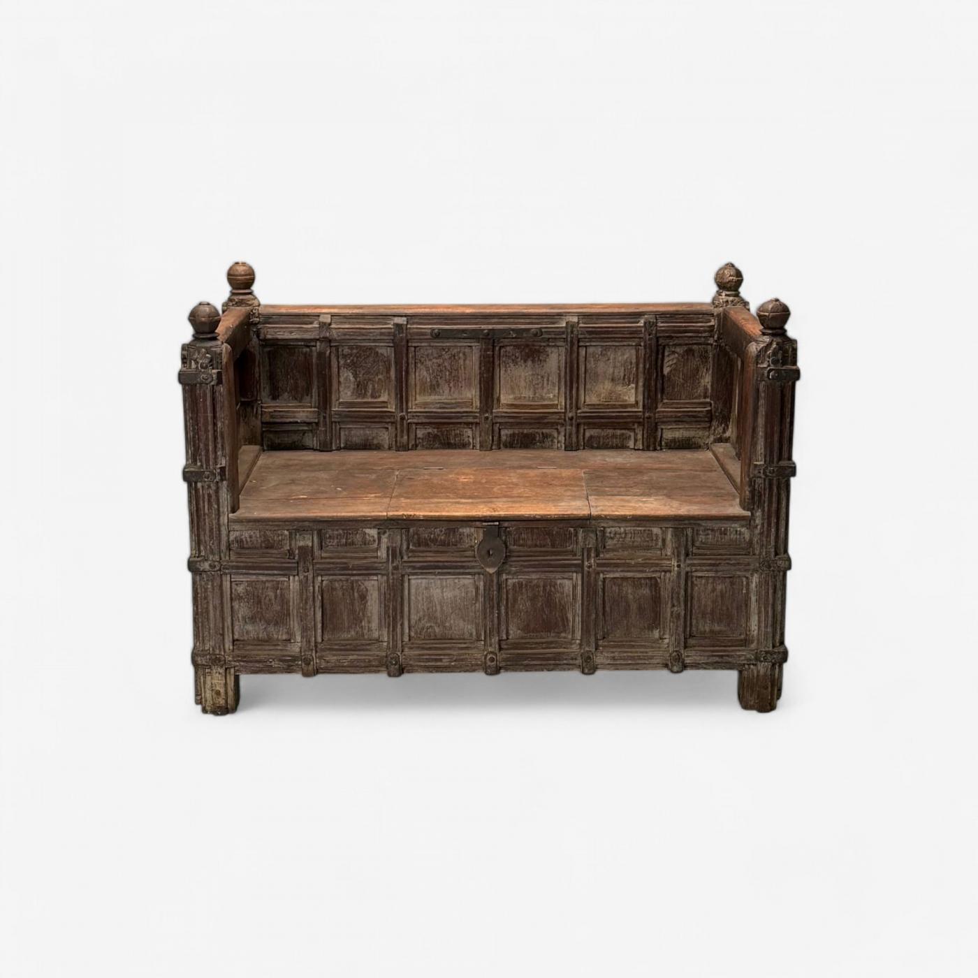 French Provincial, Hall Bench, Storage Chest, Oak, Iron, France, Early ...
