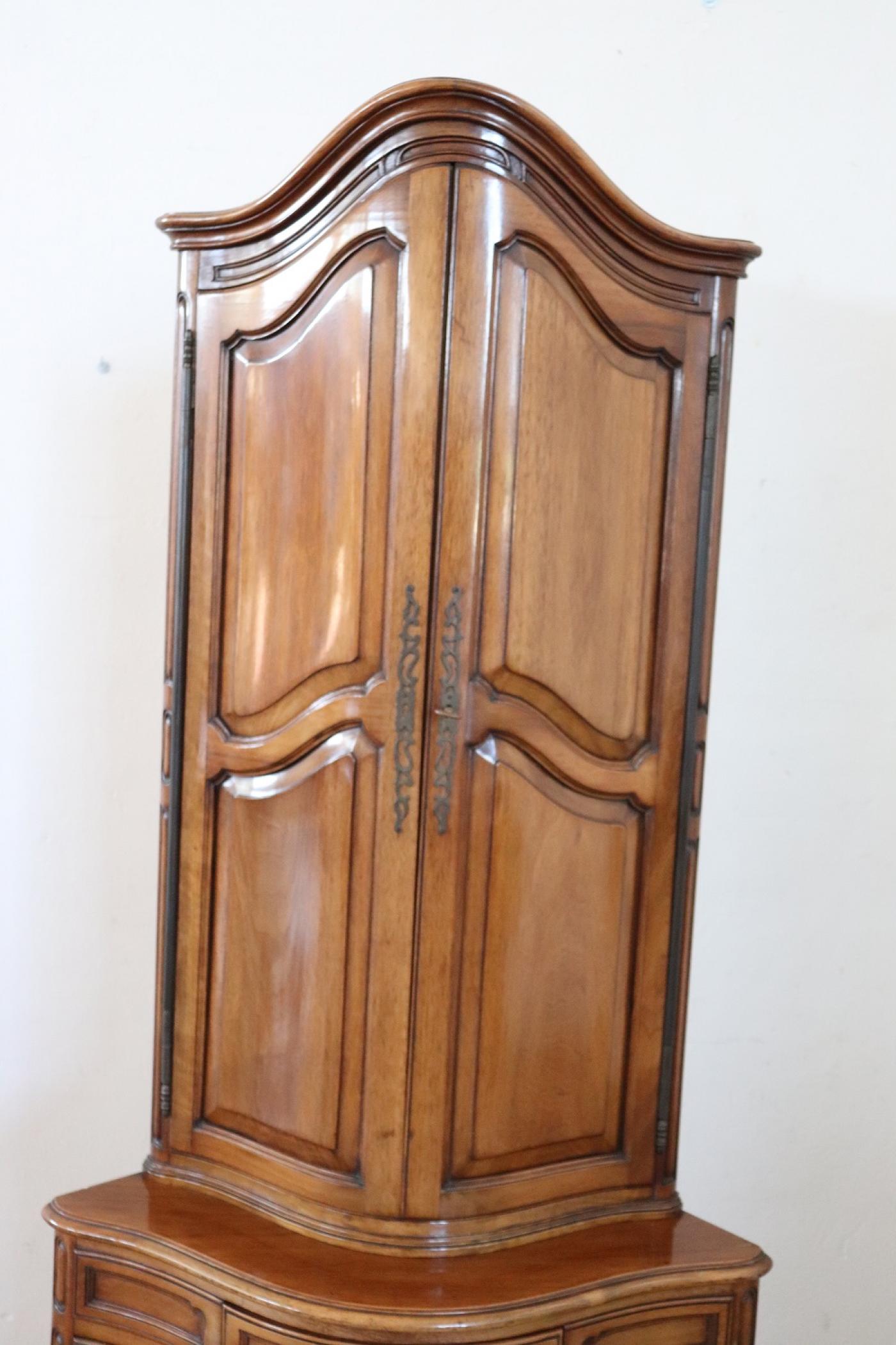 French Provincial Style Corner Cupboard or Corner Cabinet in Walnut Wood
