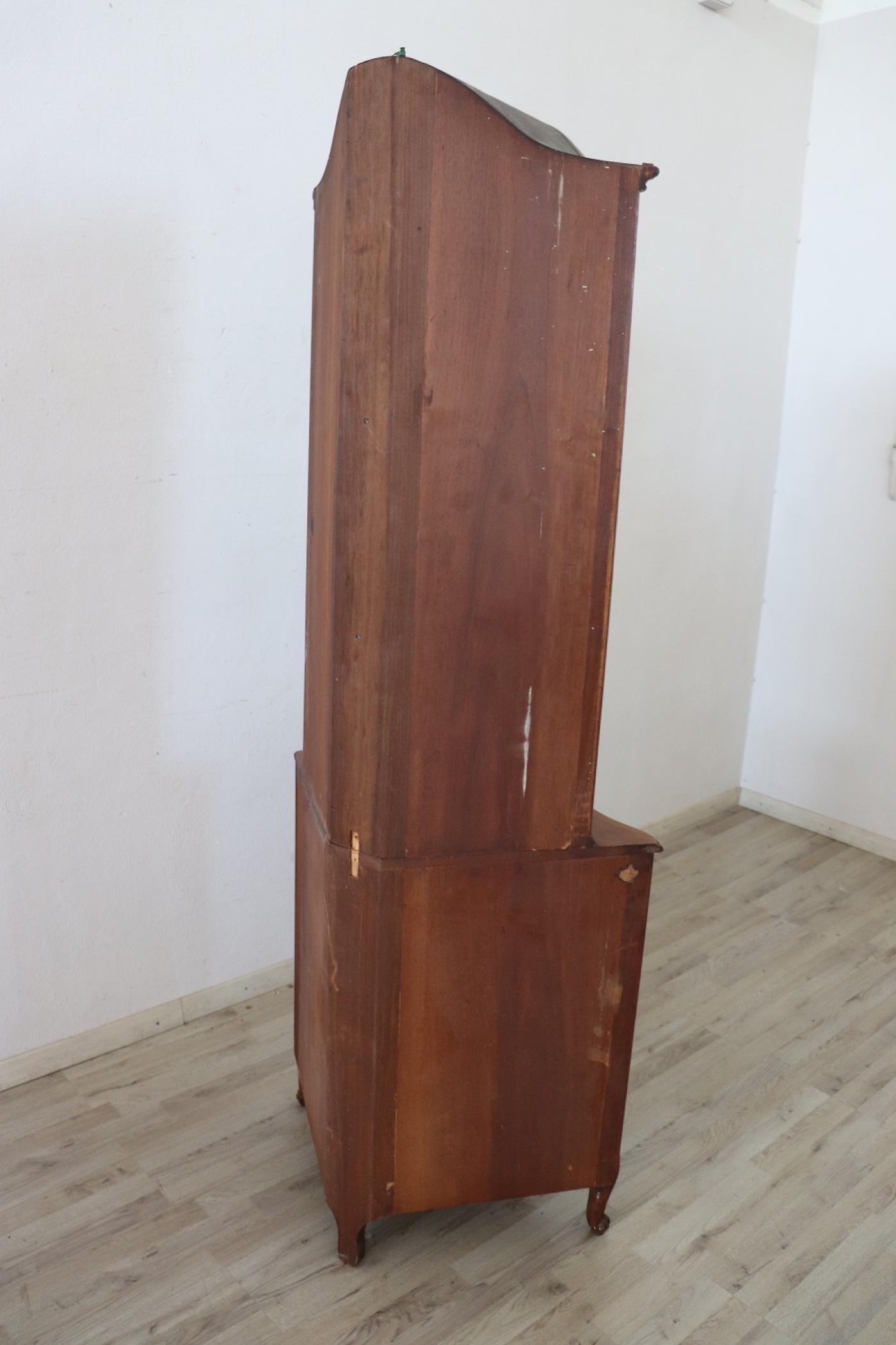French Provincial Style Corner Cupboard or Corner Cabinet in Walnut Wood