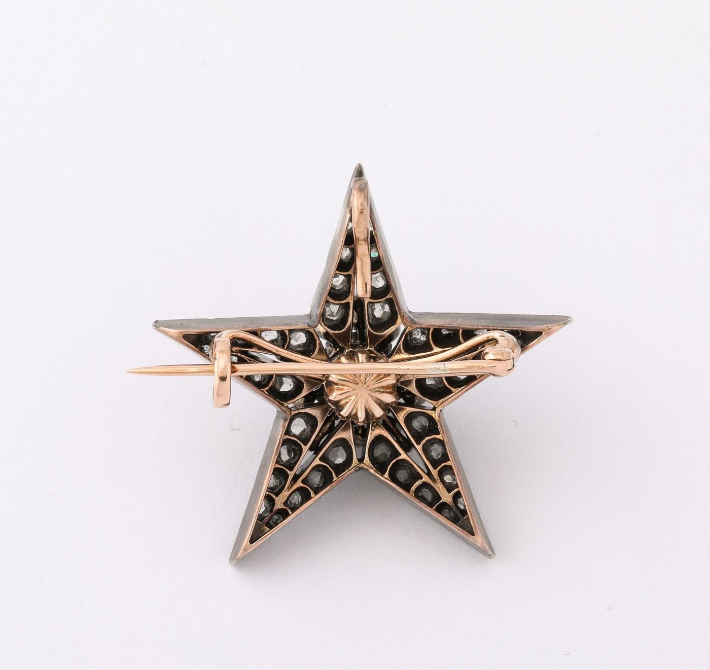French Rose Diamond Five Pointed Star Brooch/ Pendant