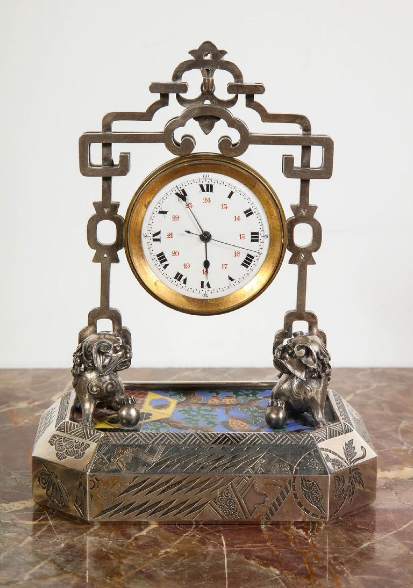 Boucheron - French Silver, Gilt and Enamel Chinoiserie Desk Clock ...