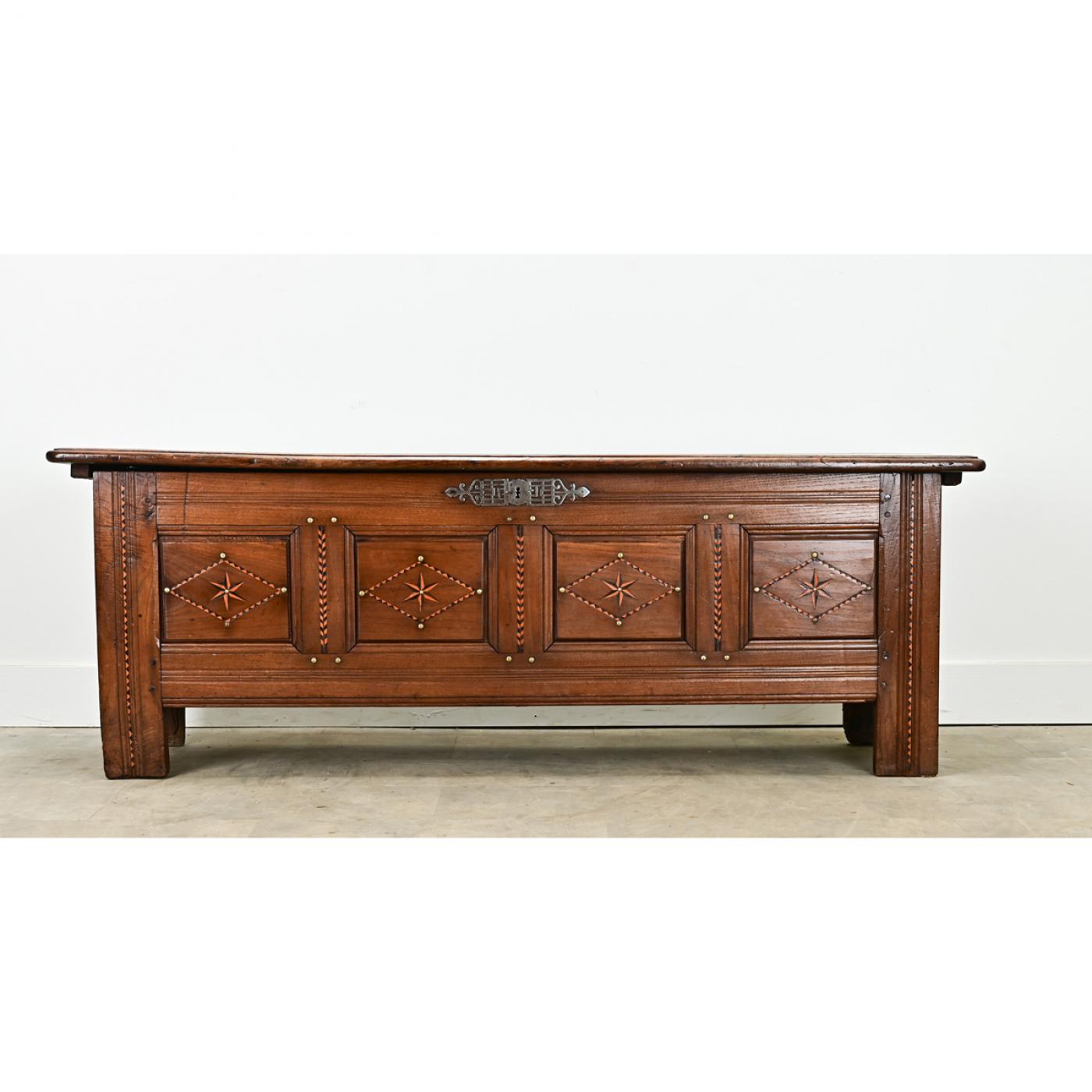 French Solid Oak & Inlay Coffer
