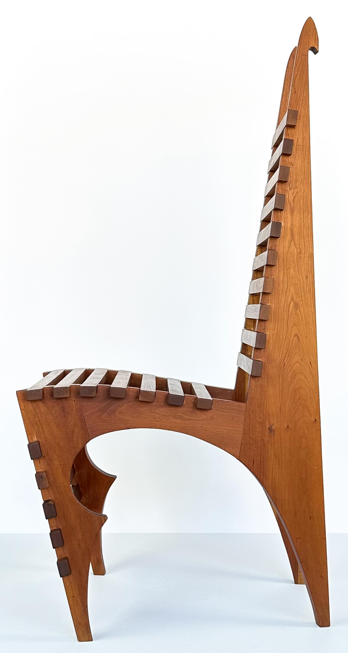 French Studio Craft Slatted Sculptural High Back Chair