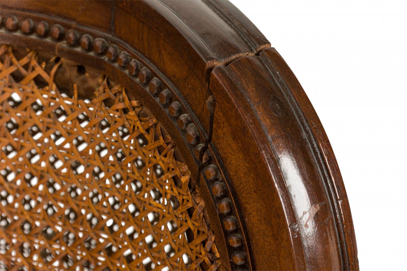 French Victorian Carved Wood And Caning Queen Size Bed Frame