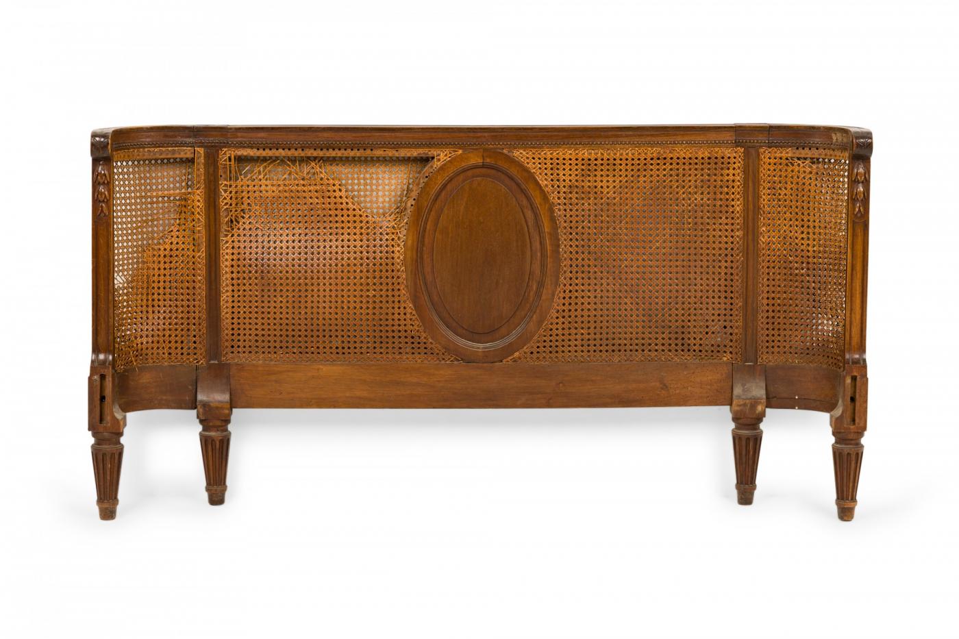 French Victorian Carved Wood And Caning Queen Size Bed Frame