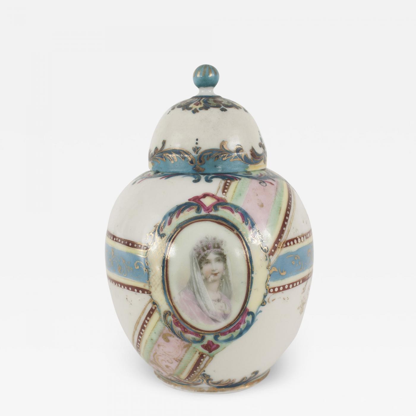 French Victorian Porcelain Ginger Jar With Portrait