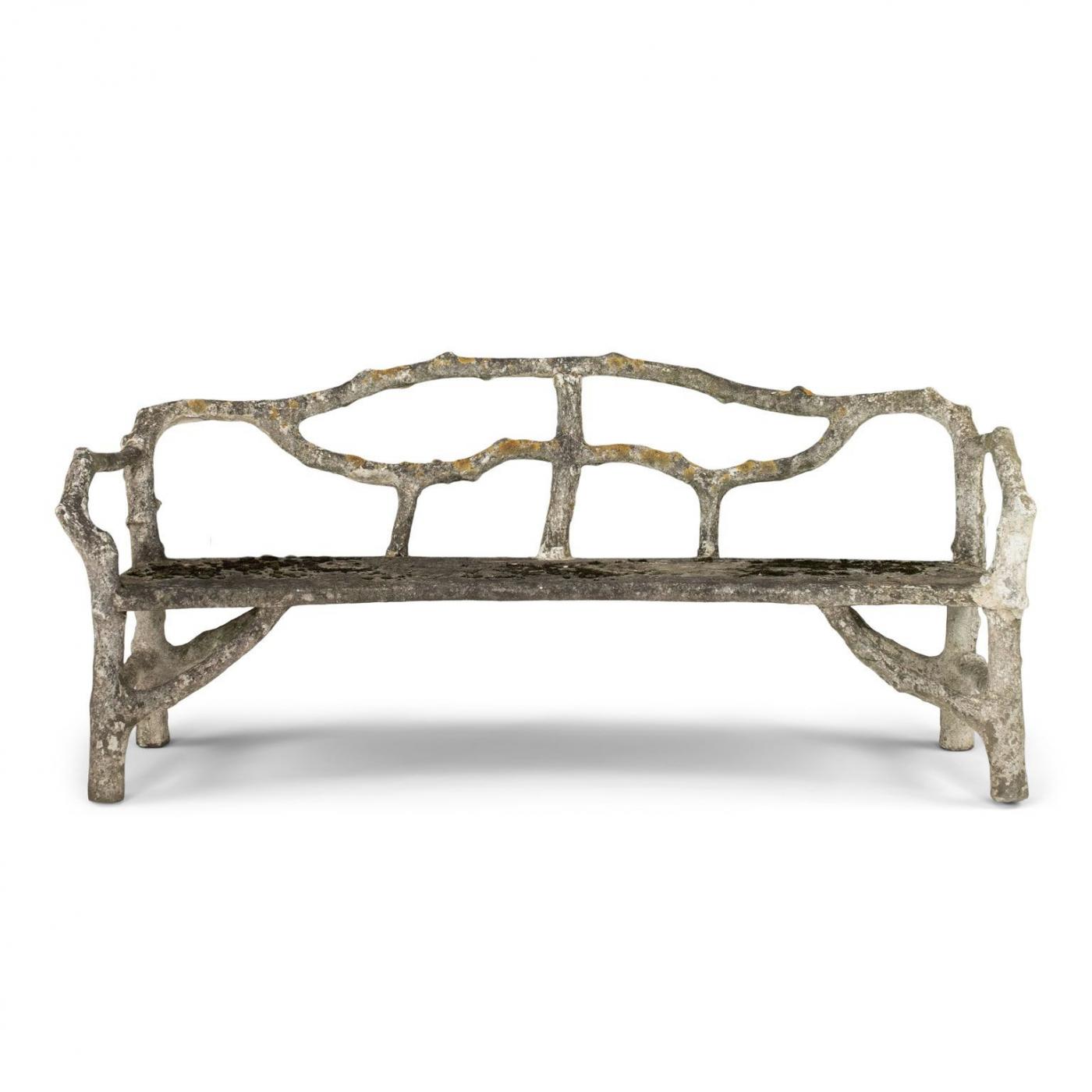 French Vintage Faux Bois Curved Bench