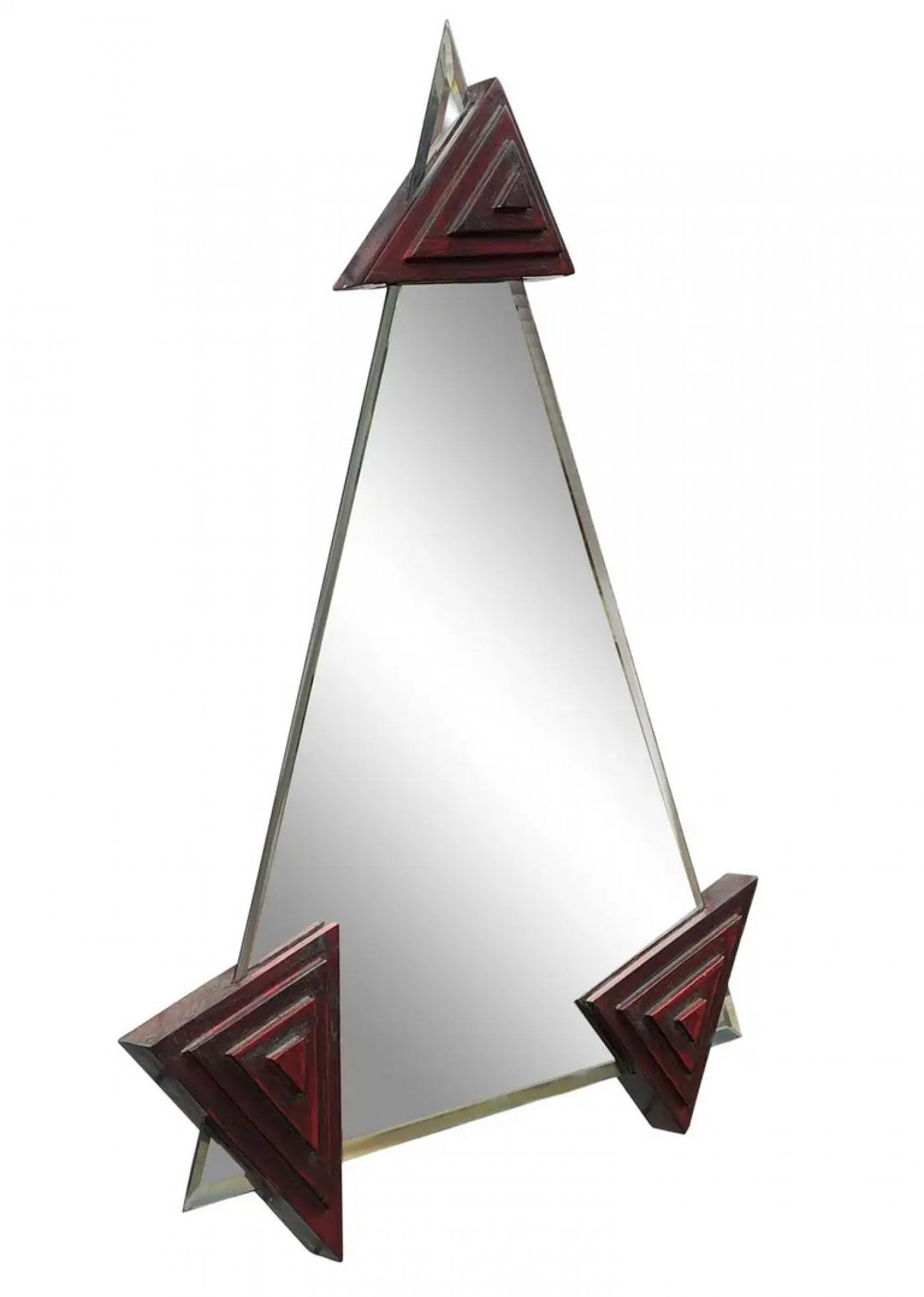 Funky Midcentury Italian Post Modern Triangular Wall Mirror in Art Deco ...