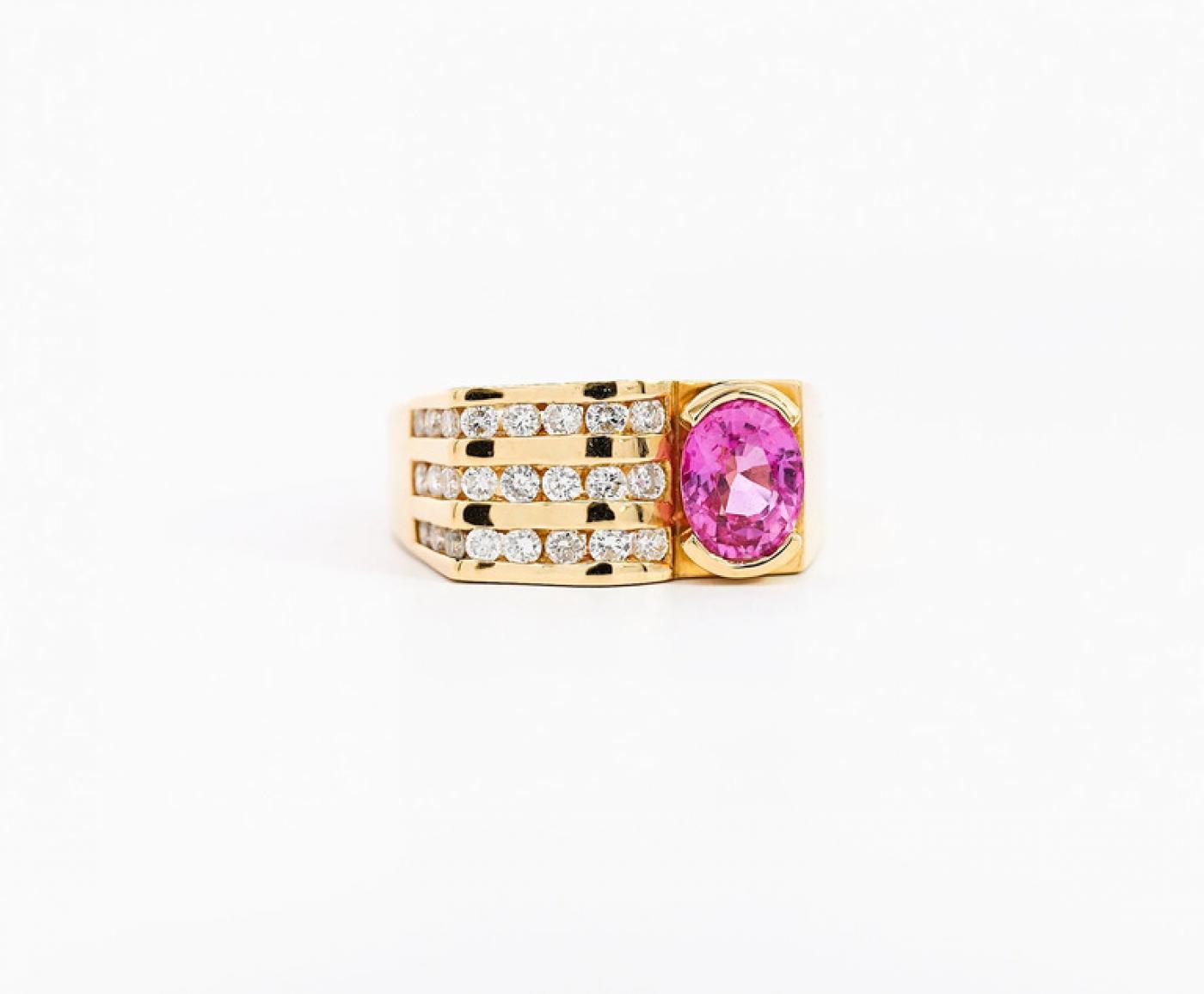 GIA Certified 2.77 Carat Oval Cut Pink Sapphire Square Shape Ring