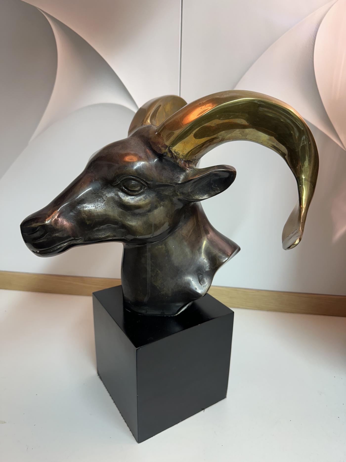 Gabriella Crespi - Brass Ram / Goat Head Sculpture / Bookend