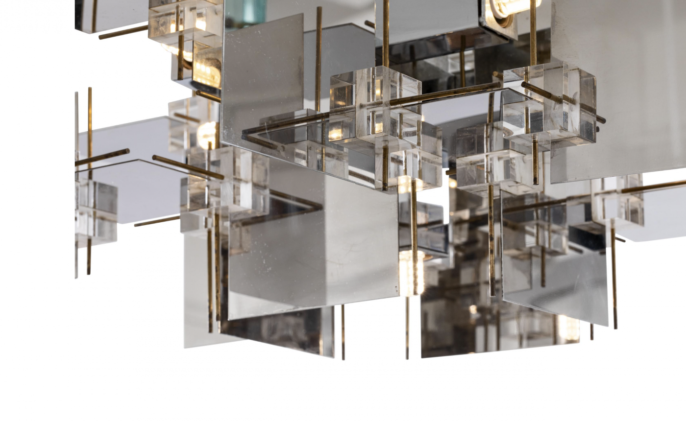 Gaetano Sciolari - Gaetano Sciolari Geometric Chrome Panel and Lucite ...