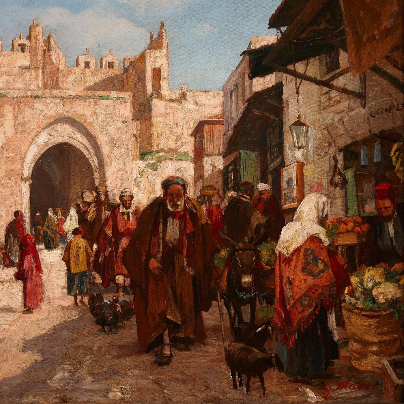 Georg Macco - Orientalist oil painting of Damascus Gate in Jerusalem by ...