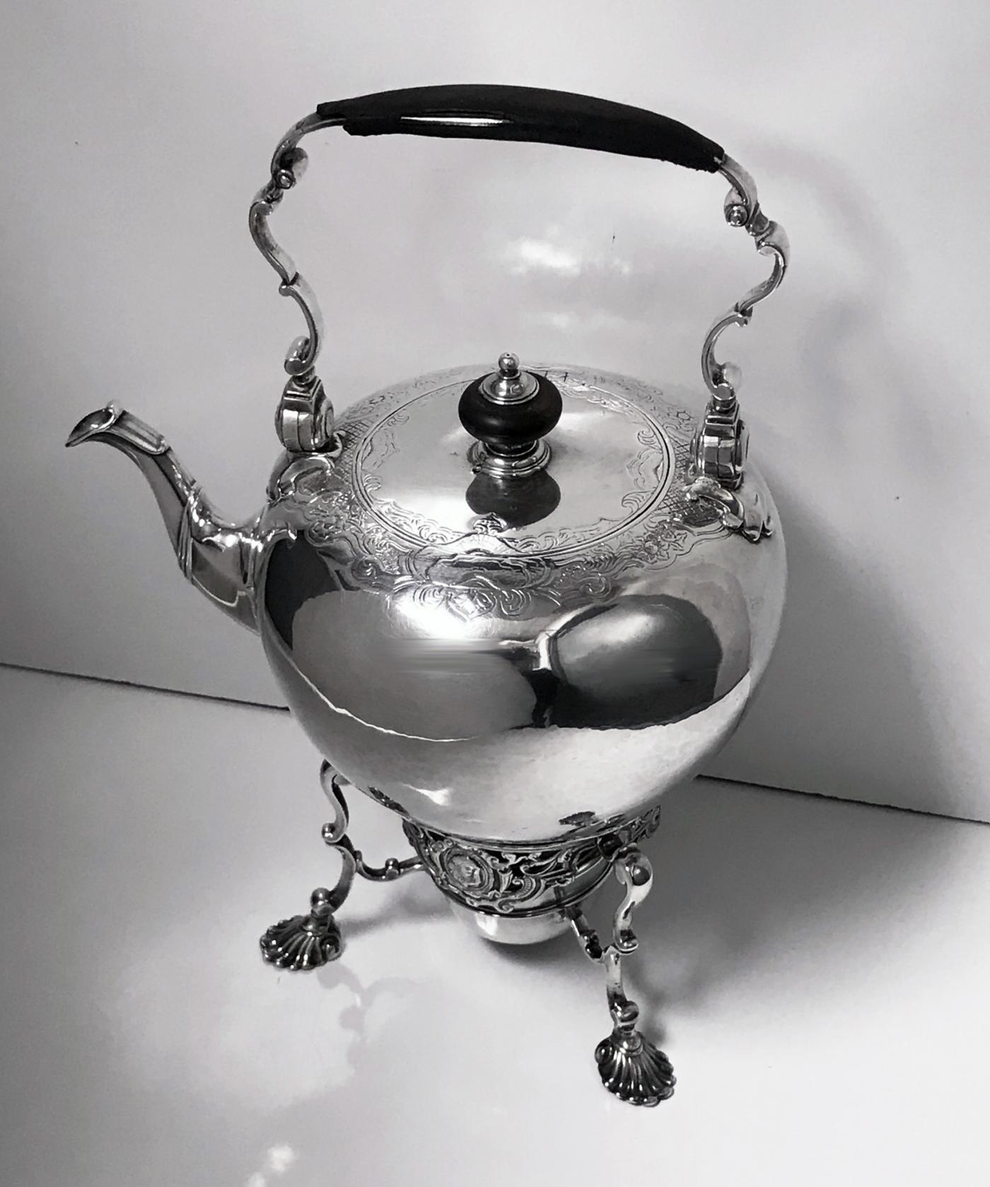 George 11 Silver Kettle on Stand London 1736 Richard Gurney and Thomas Cook