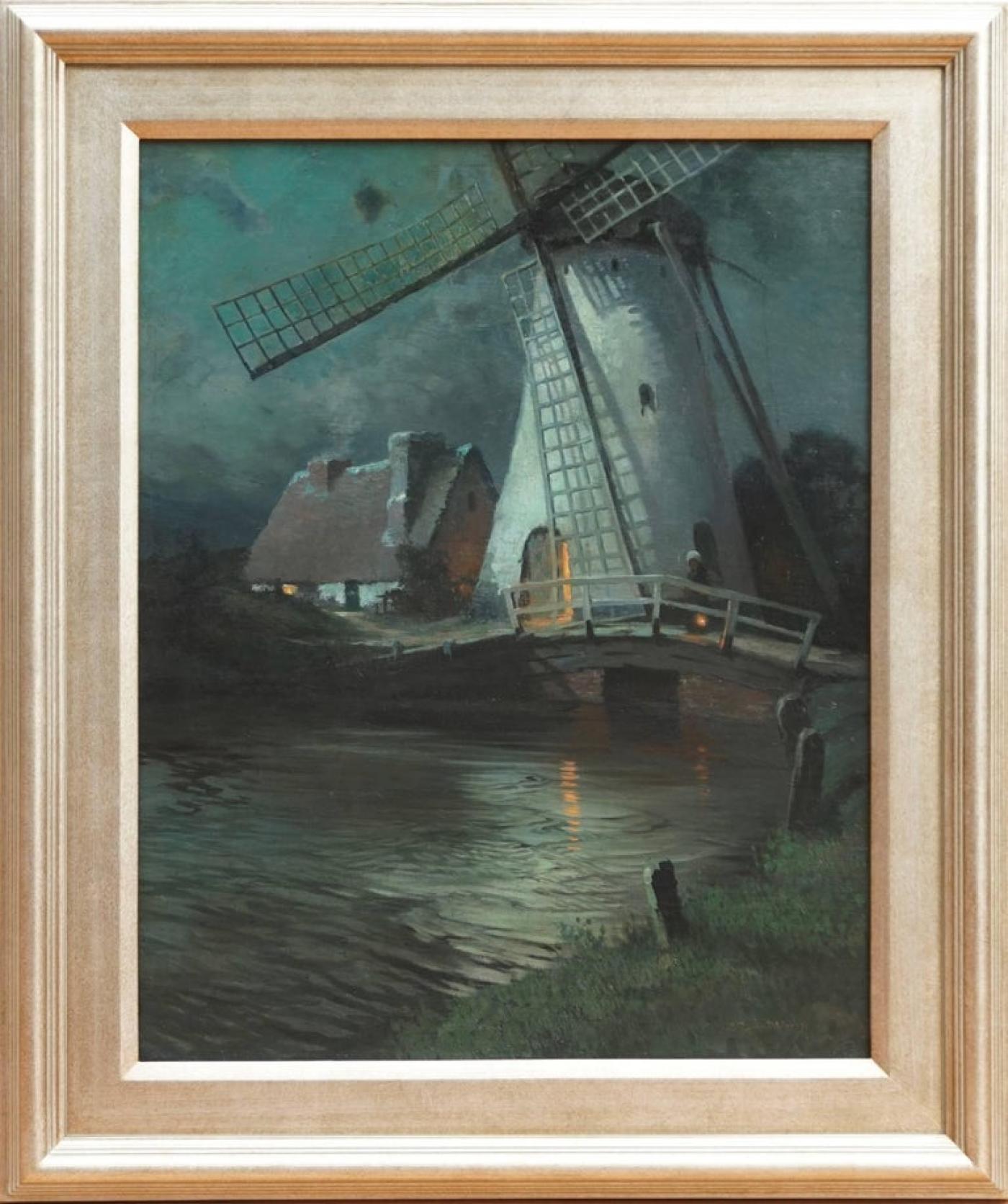 George Aldrich - George Ames Aldrich Windmill and Figures in Moonlight ...