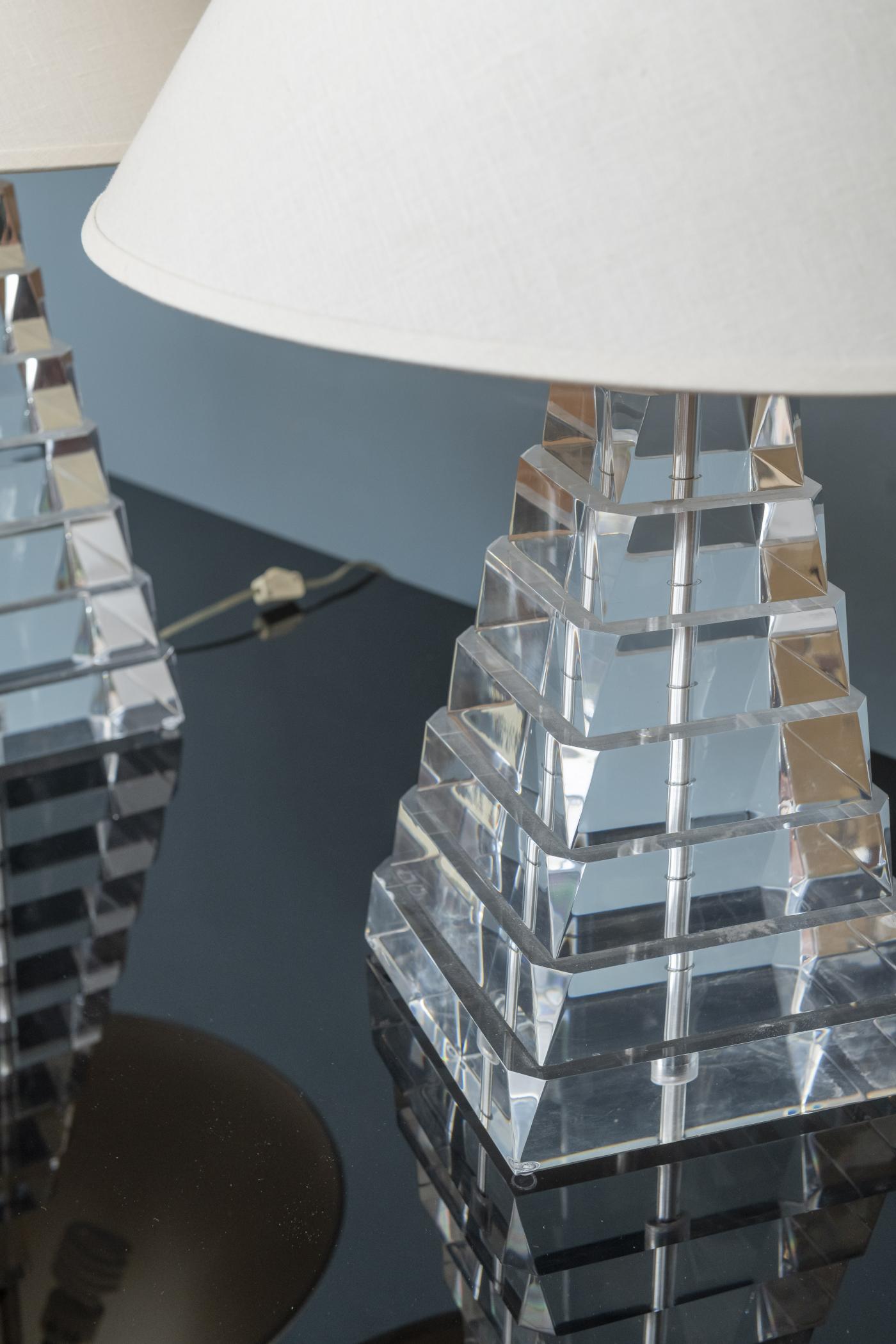 George Bullio - Lucite Pyramid Form Table Lamps by George Bullio