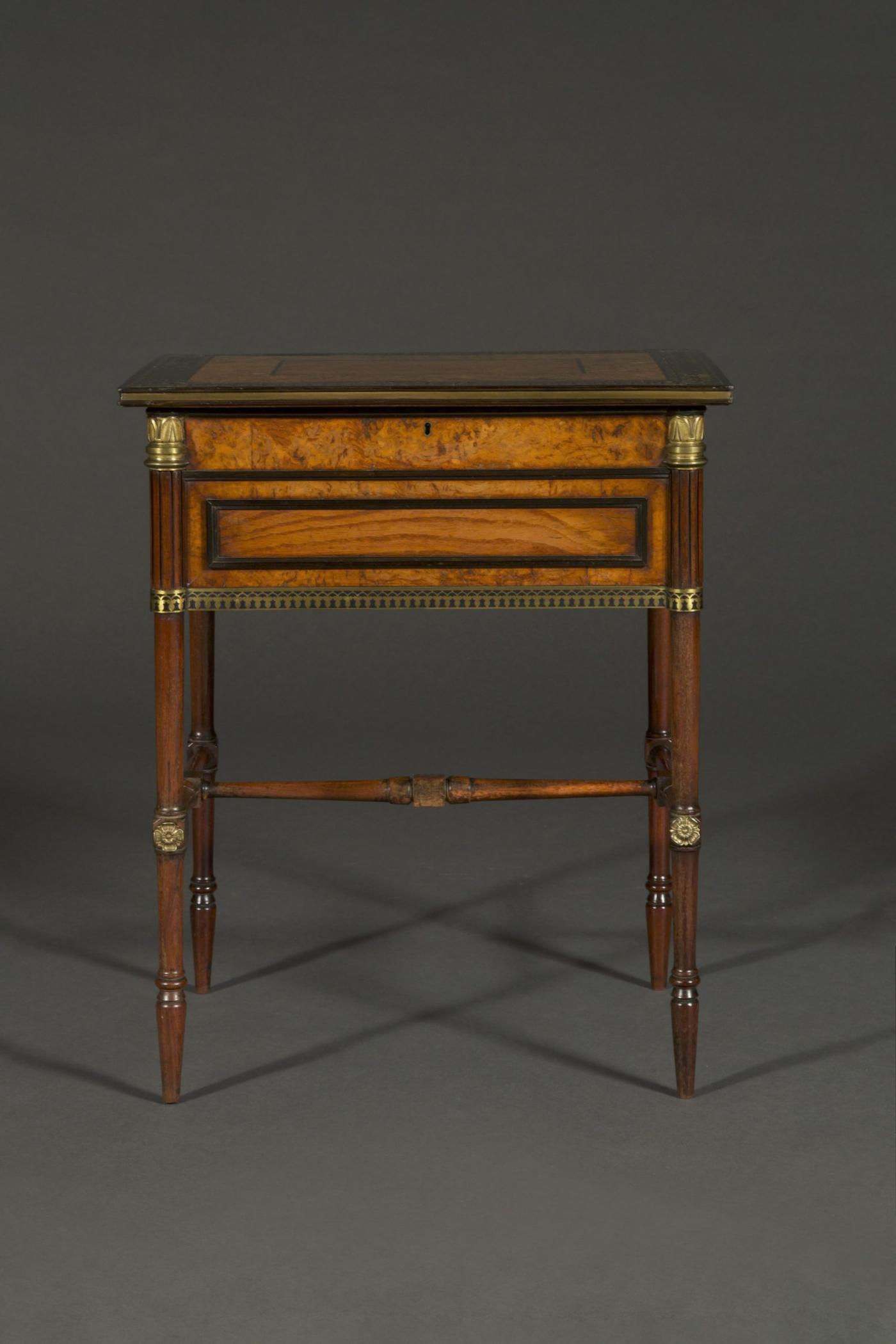 George Bullock - A Regency gilt-brass mounted burr oak, ebony and brass ...