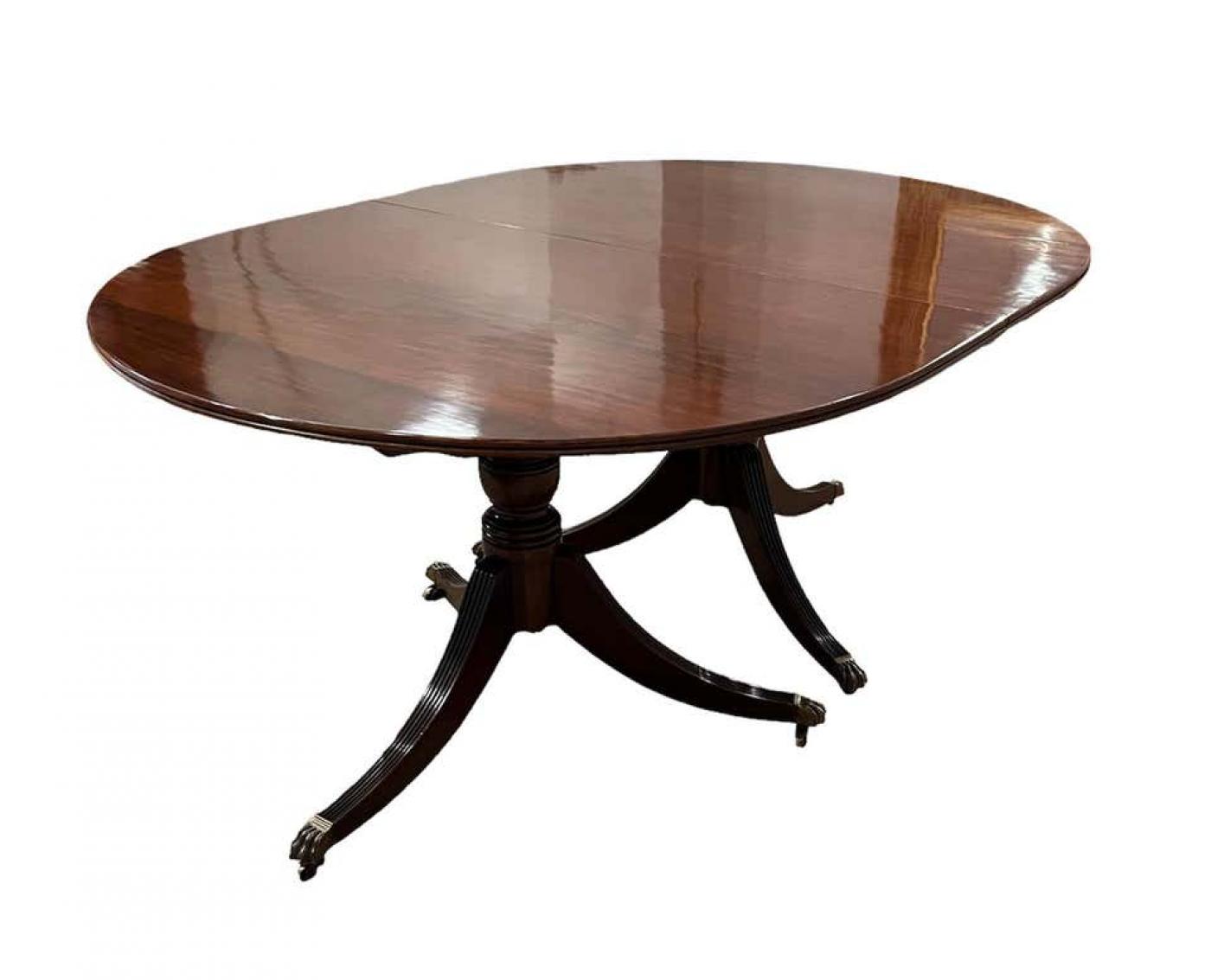George III Style Mahogany Dining Table. 2 pedestals 2 leaves