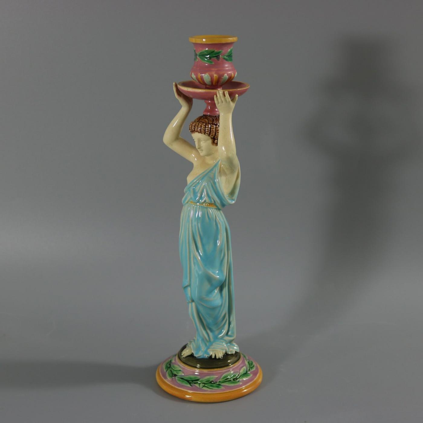 George Jones Majolica Egyptian Figural Candlestick