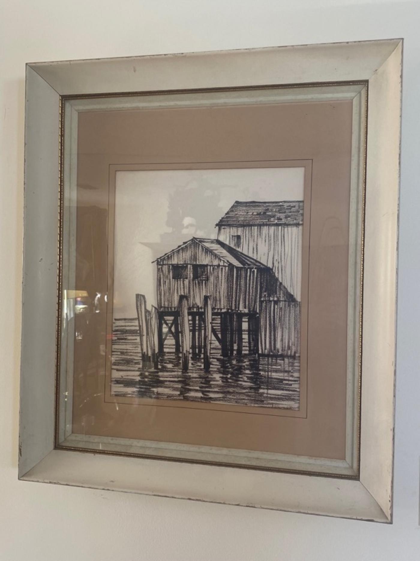 George Wharton Edwards - MID CENTURY HOUSE ON OCEAN CHARCOAL DRAWING IN ...