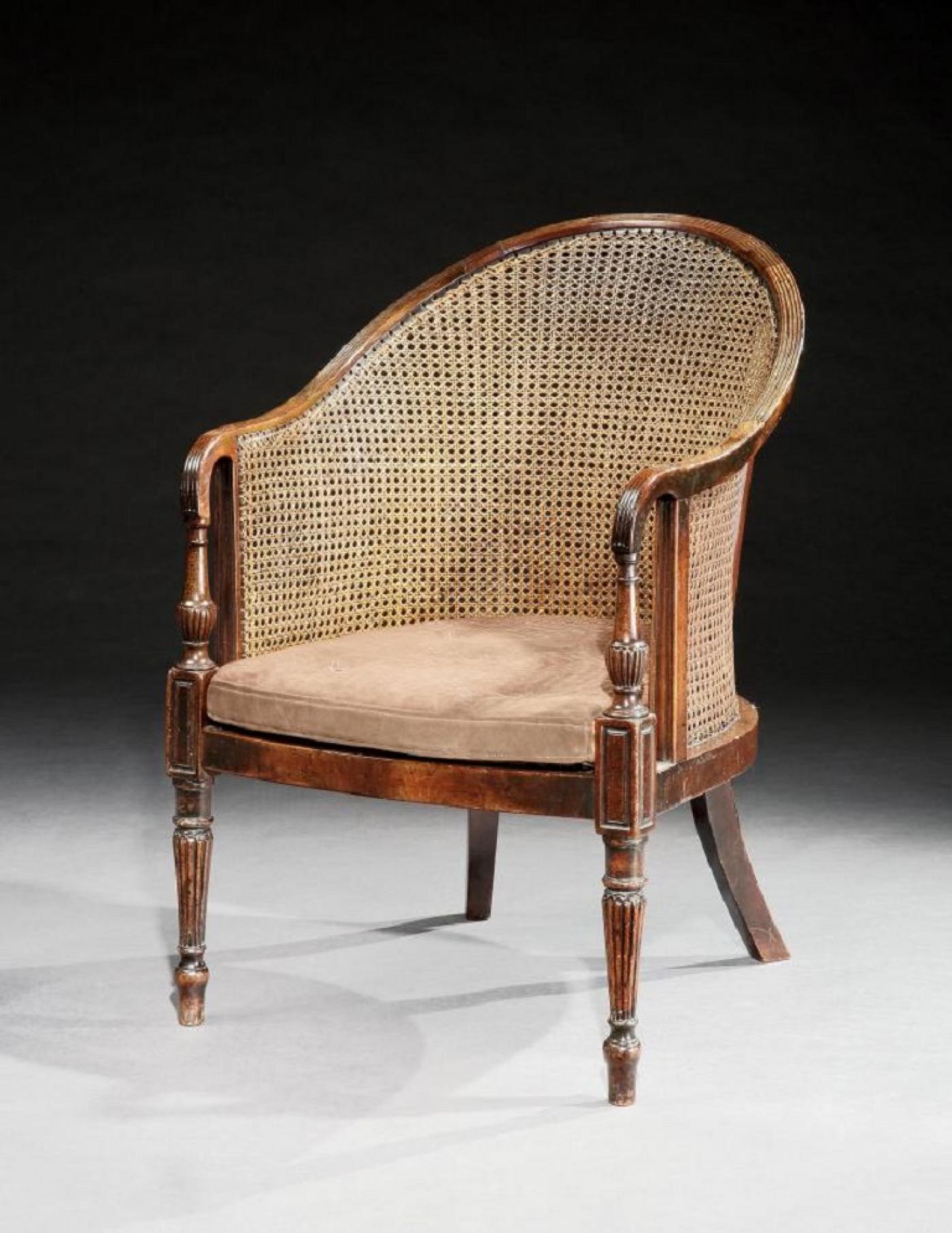 Georgian Period Mahogany Library Tub Bergere / Desk Chair