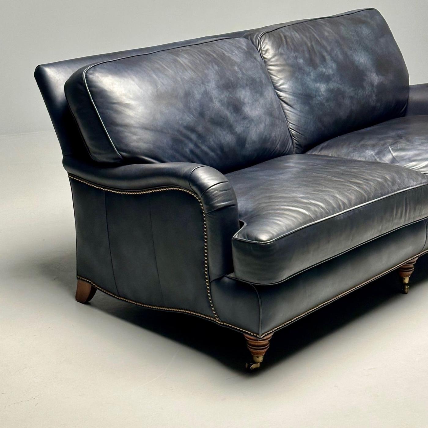 Georgian Rolled Scroll Arm Library Blue Leather Sofa, Sette, George ...