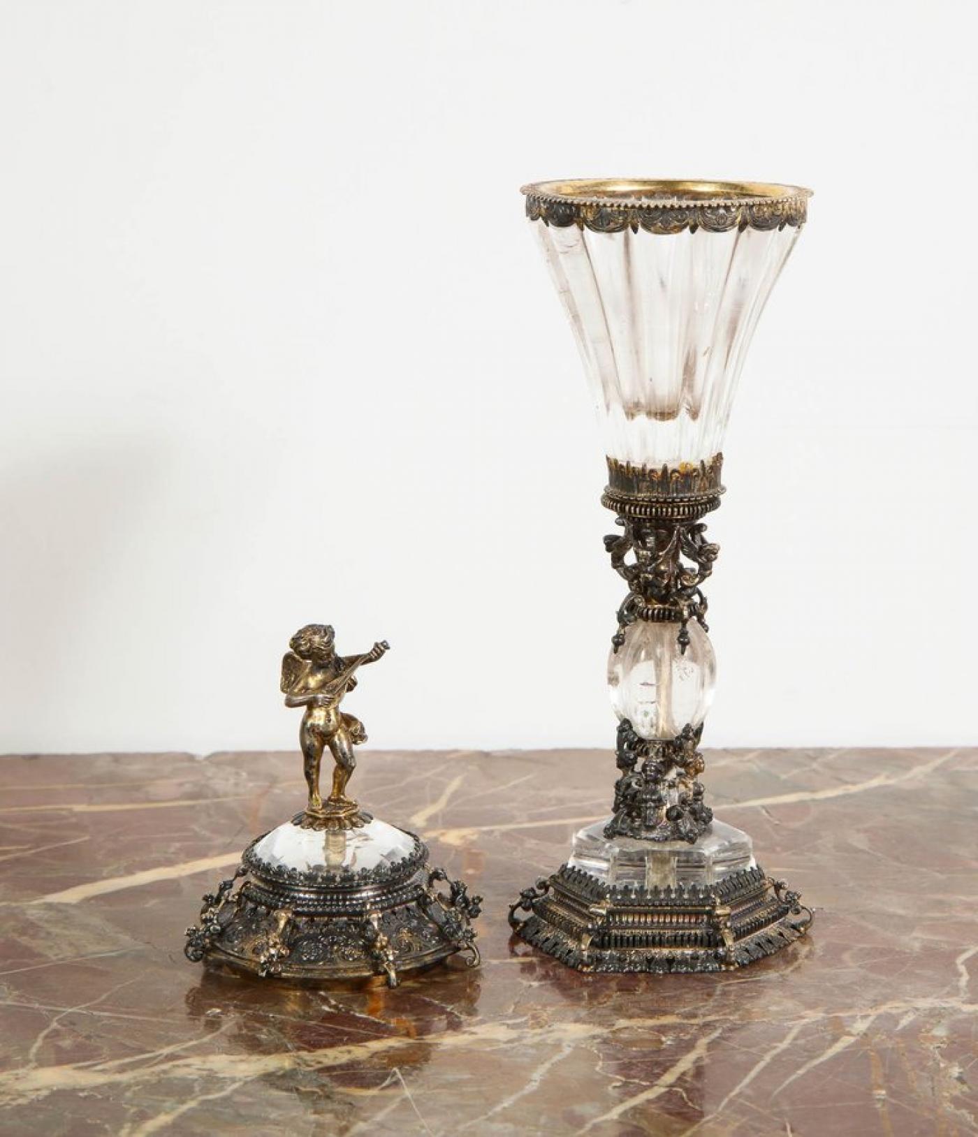 German Renaissance-Style Silver Gilt Rock Crystal Cup and Cover, circa 1870