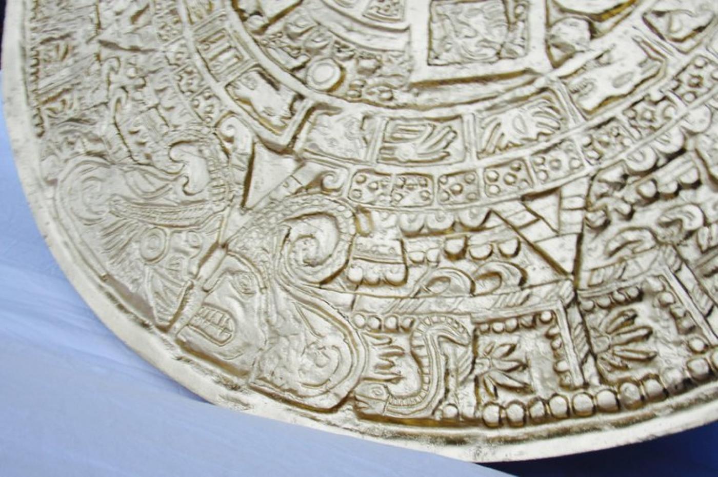 Gilt Bas- Relief Aztec Calendar Coffee Table Cast Aluminium, Mexican, 1960s