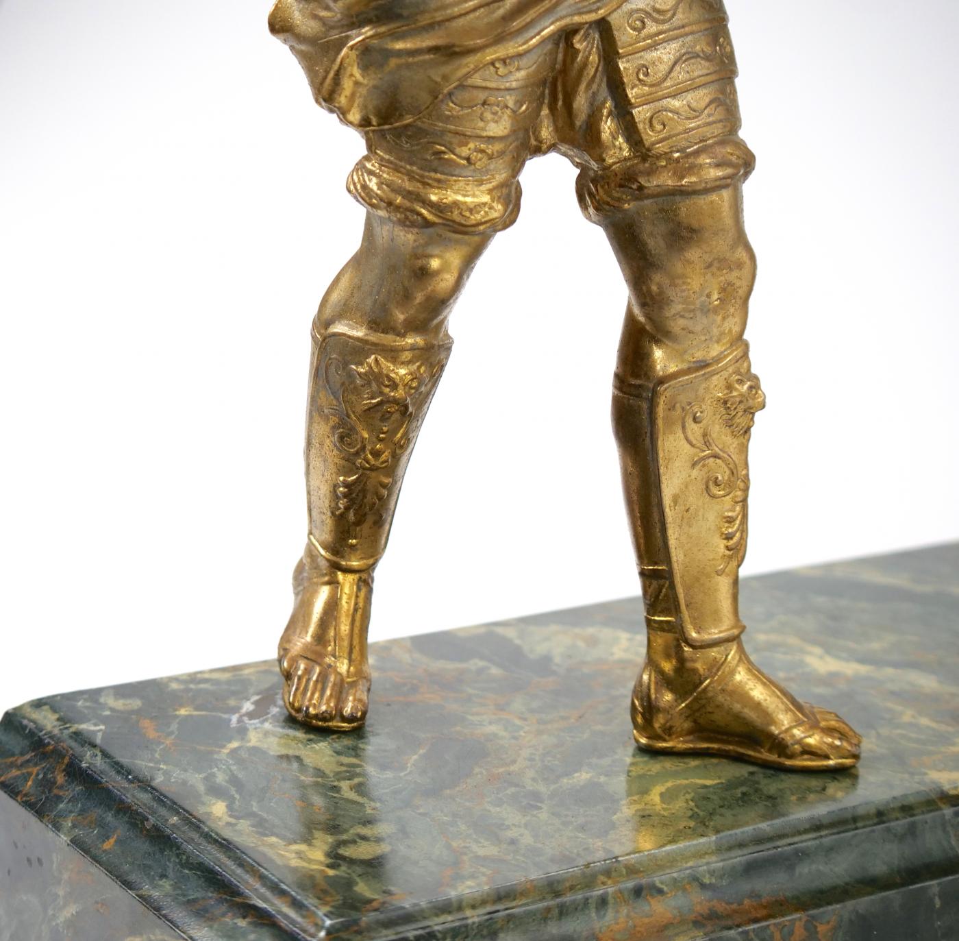 Gilt Bronze Footed Marble Base Mantel Clock Depicting Carthage Warrior