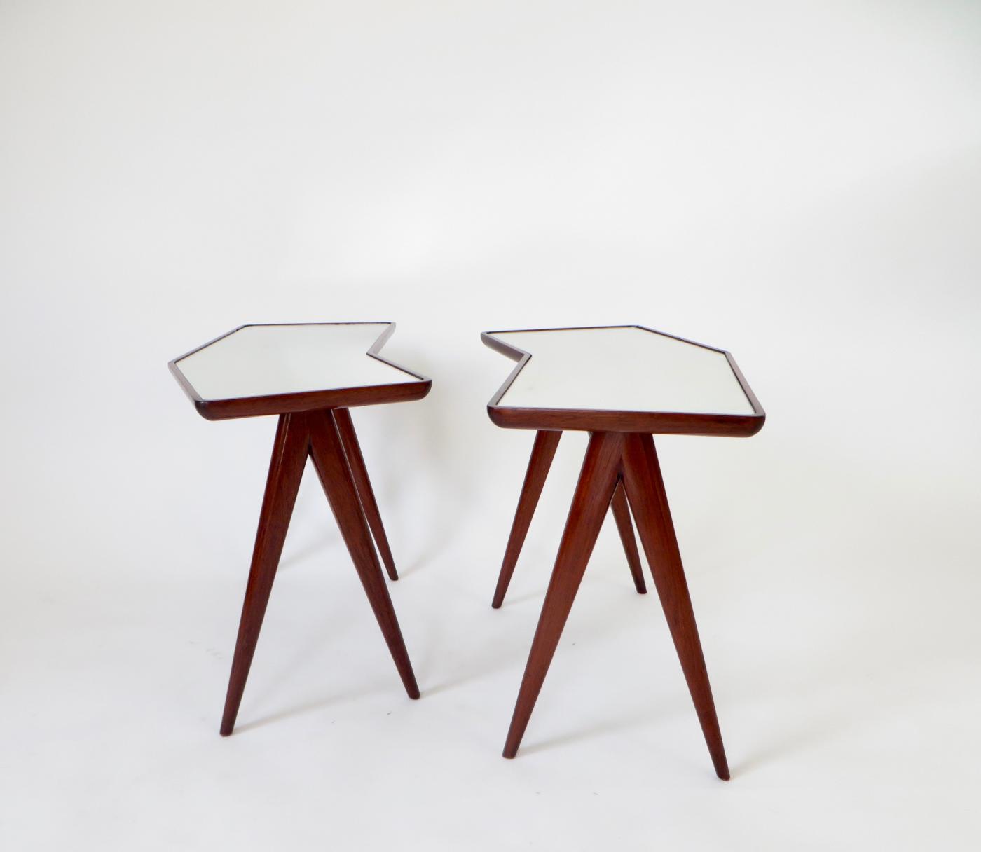 Gio Ponti - Gio Ponti Walnut Pair of Side Tables Mirrored Glass Tops ...
