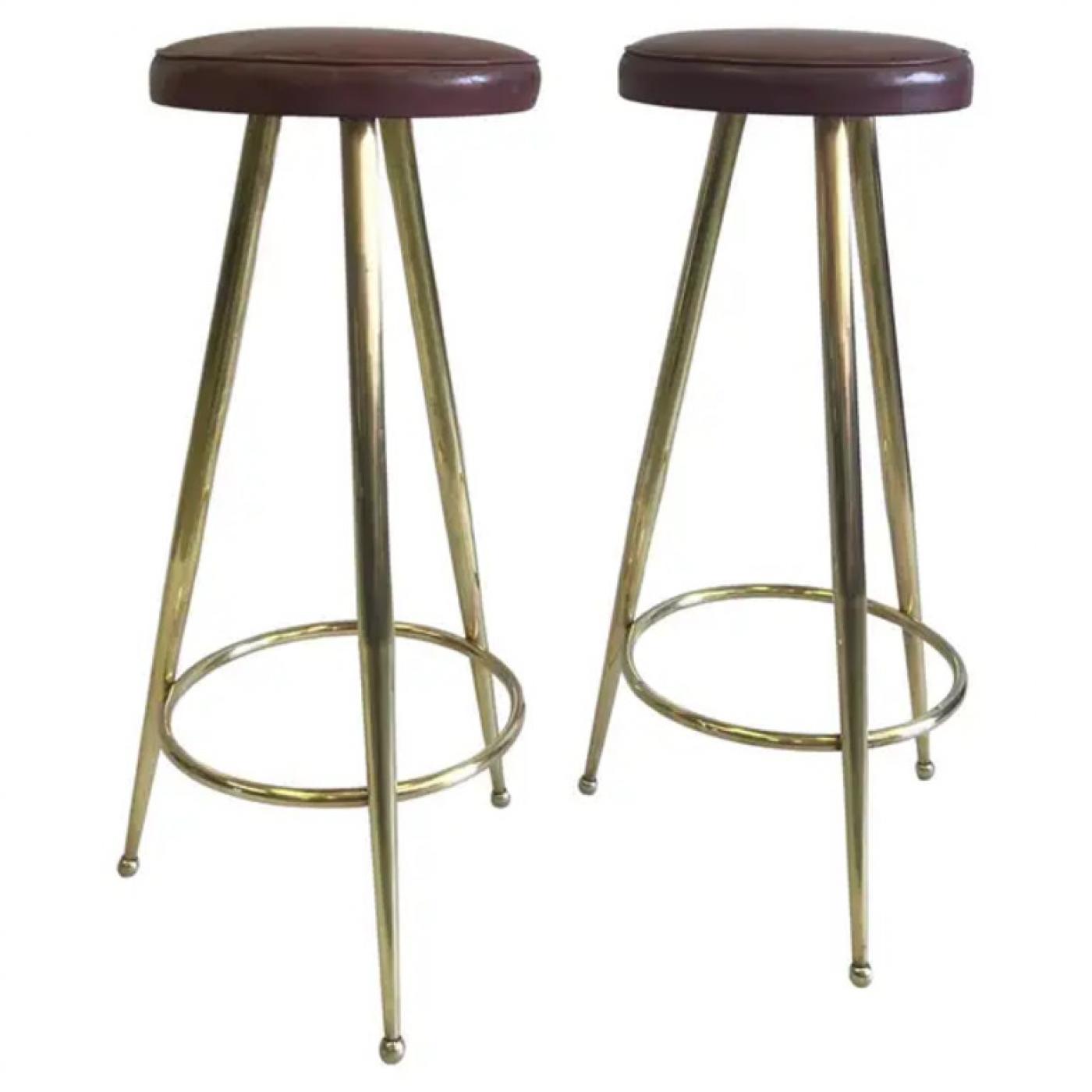 Gio Ponti - Pair of Italian Mid-Century Modern Brass Bar Stools by Gio ...