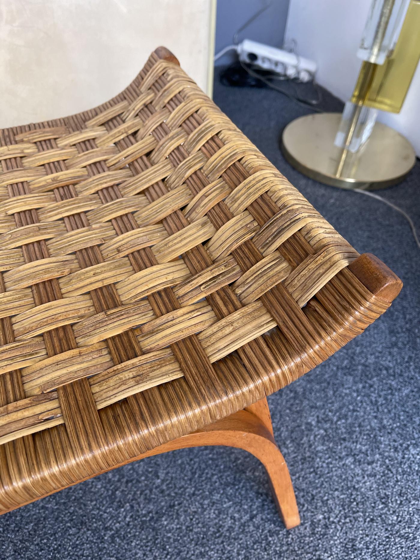 Giuseppe Pagano Pogatschnig - Pair of Wood and Rattan Taurus Stools ...