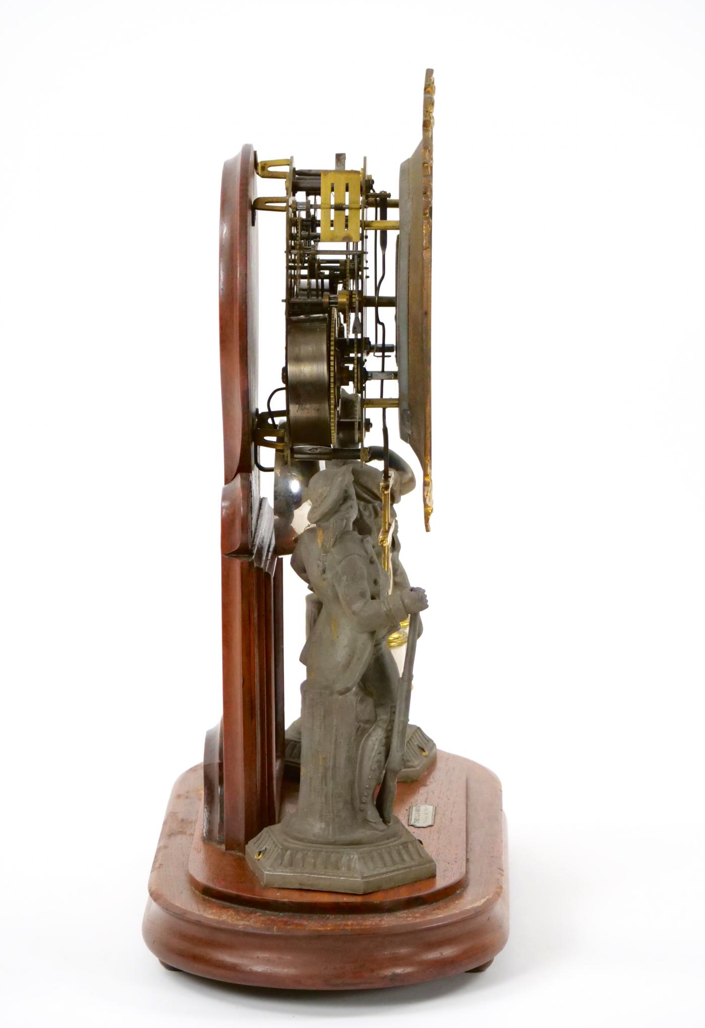 Glass Dome Bronze / Wood Base Porcelain Face Mantel Clock