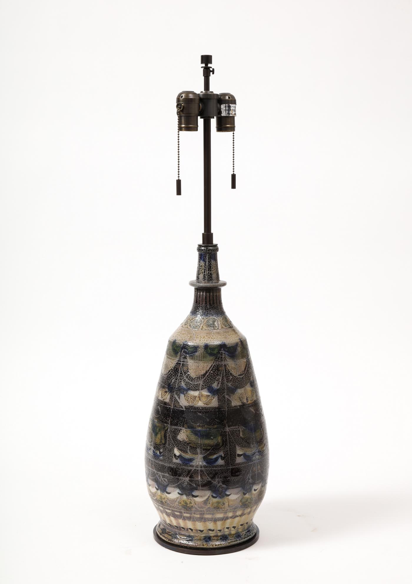 Glazed Ceramic Table Lamp by Lucas Antoine, France, c. 1960