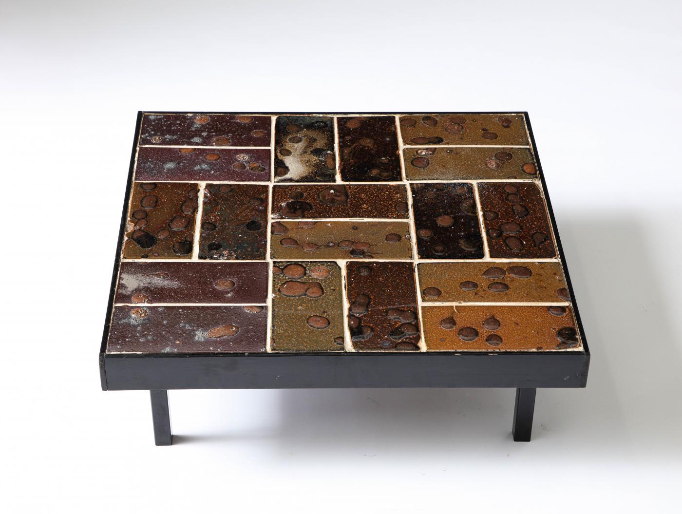 Glazed Ceramic Tile Coffee Table, Belgium, c. 1960